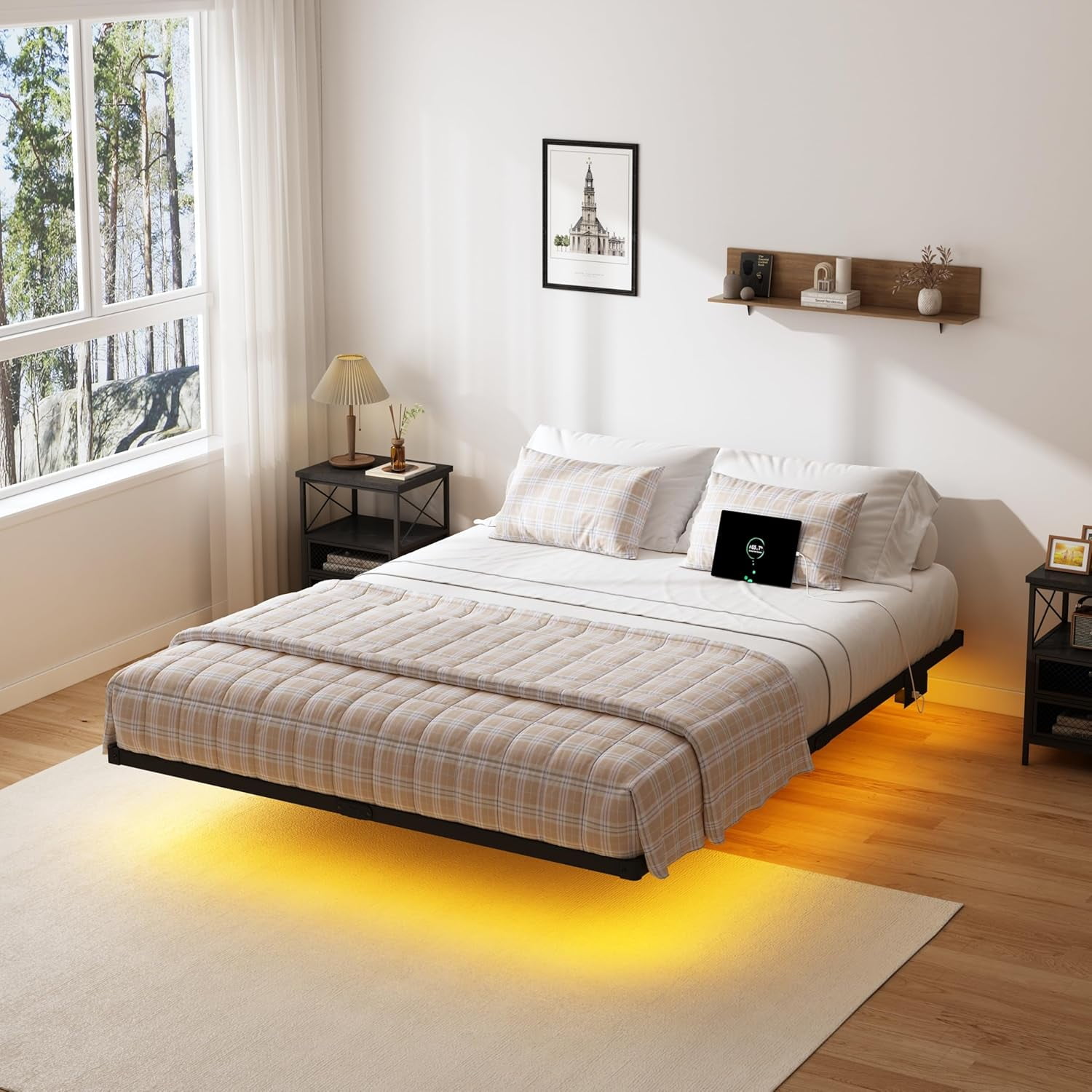 Floating Bed Frame Full with Lights, 10" Platform Bed Frame with Slats ...