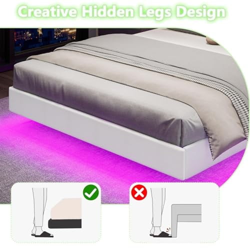Floating Bed Frame King with RGB LED Lights, Upholstered King Bed ...