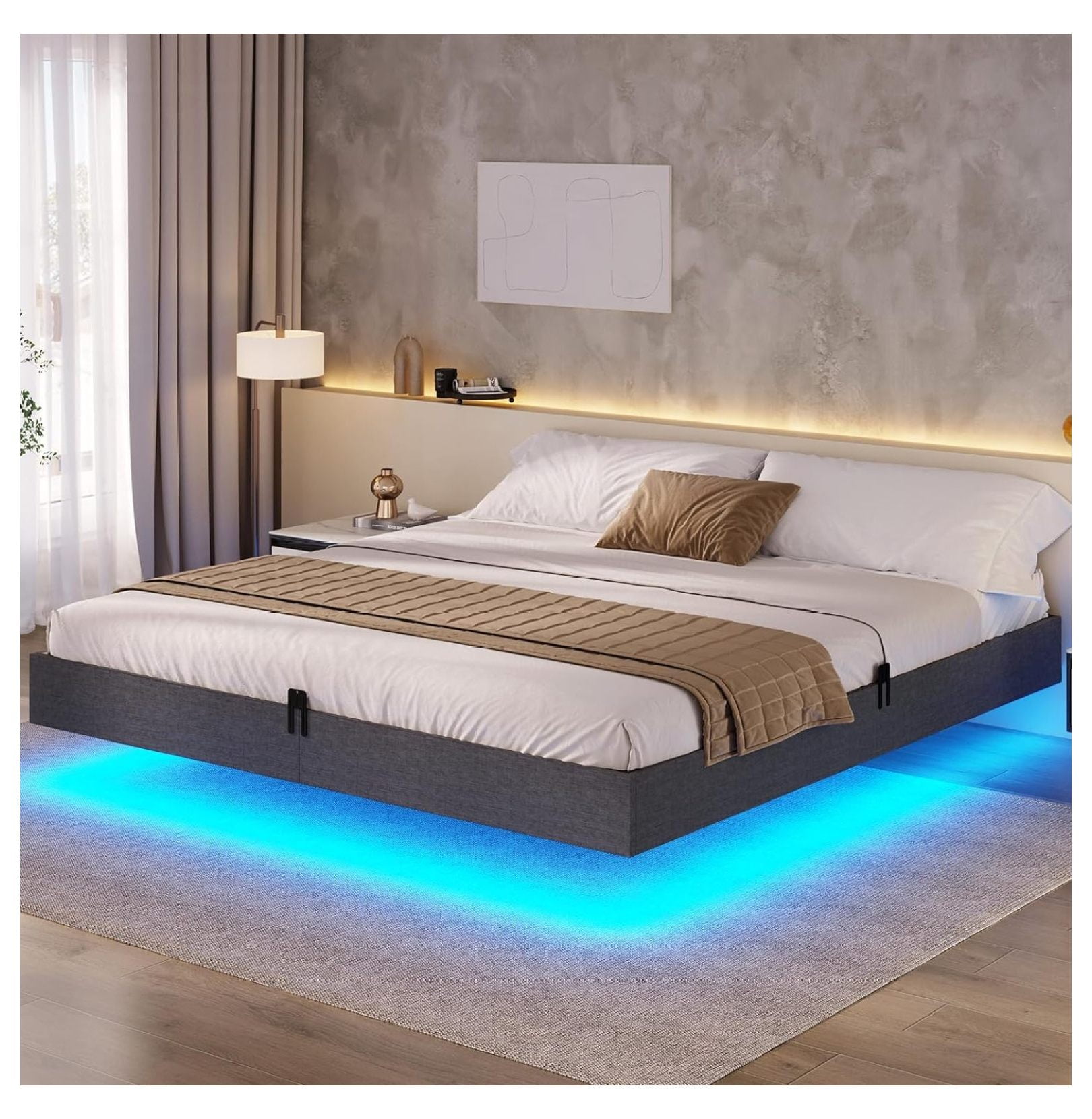 Floating Bed Frame King Size with LED Lights, Modern Metal King ...