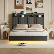 Kicode King Size LED Floating Bed Frame, PU Black, with Storage ...