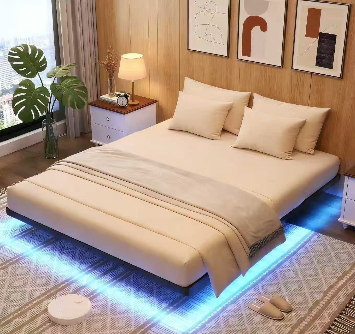 Floating Bed Frame Full Size - Modern Platform Bed with LED Lights ...