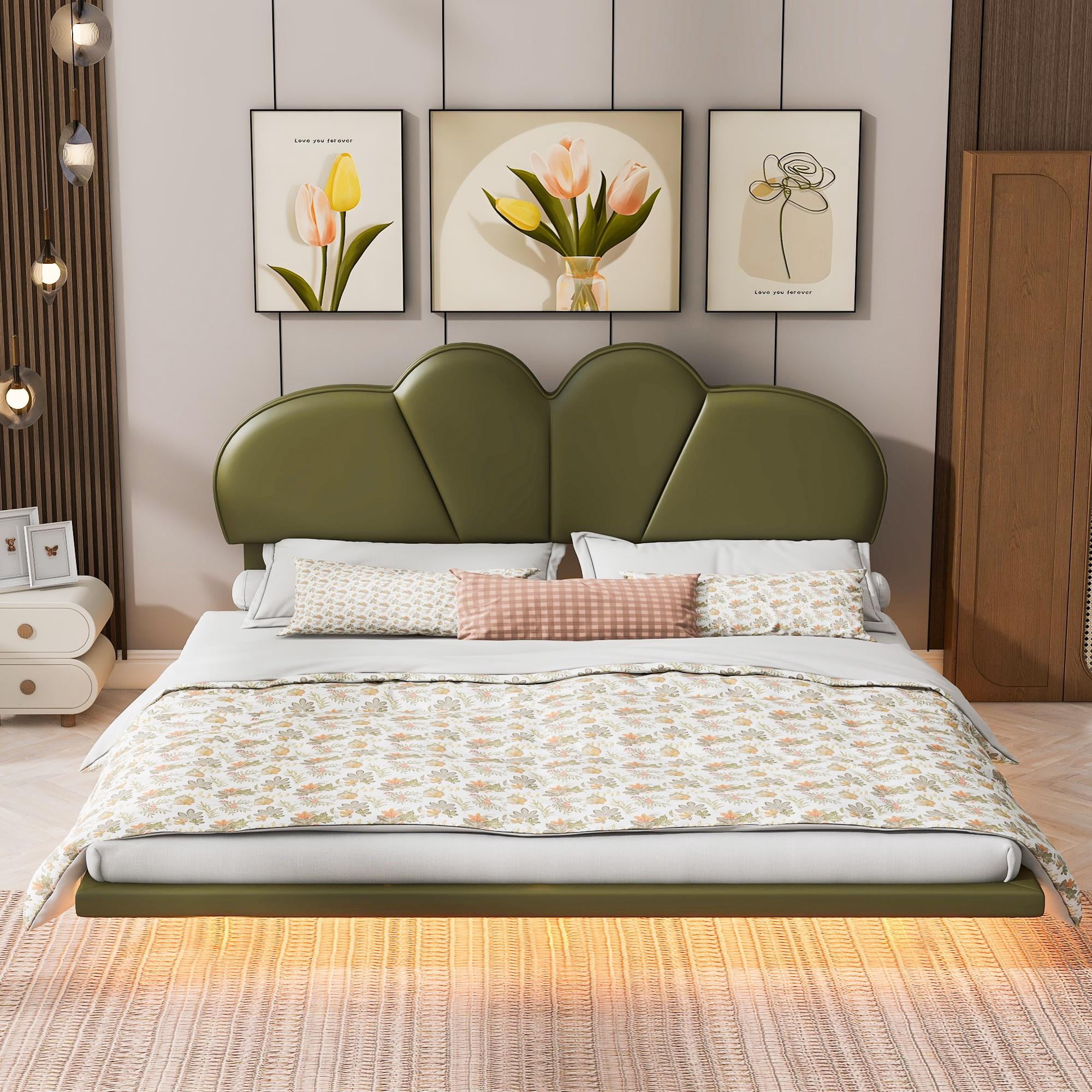 Floating Bed Frame, Queen Size Platform Bed Frame with LED Ambient ...