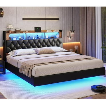 Kicode Queen Bed Frame with 4 Drawers, 2 USB Charging Stations, LED ...
