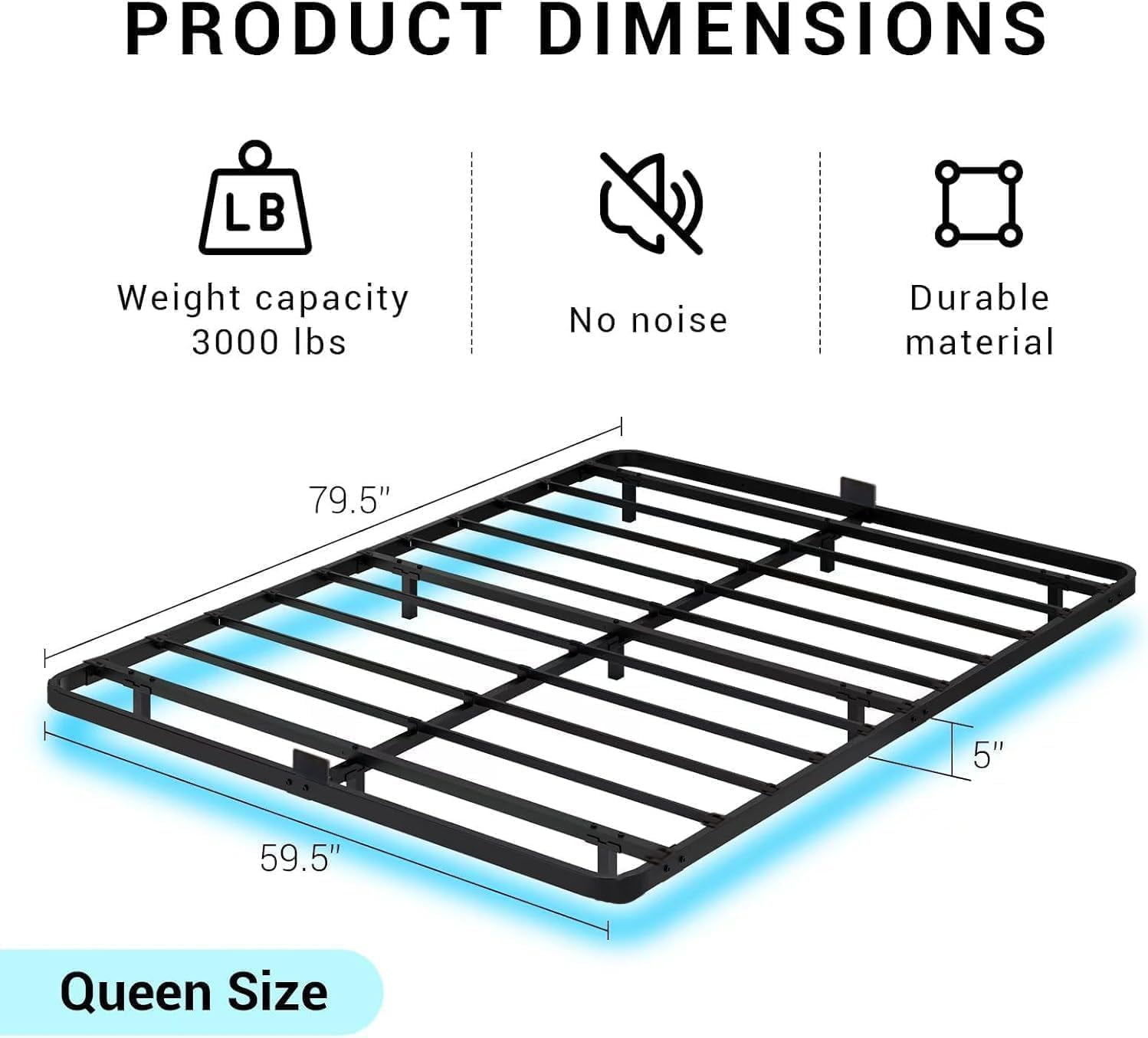 Floating Bed Frame Queen Size with LED Lights Metal Platform Bed No Box ...