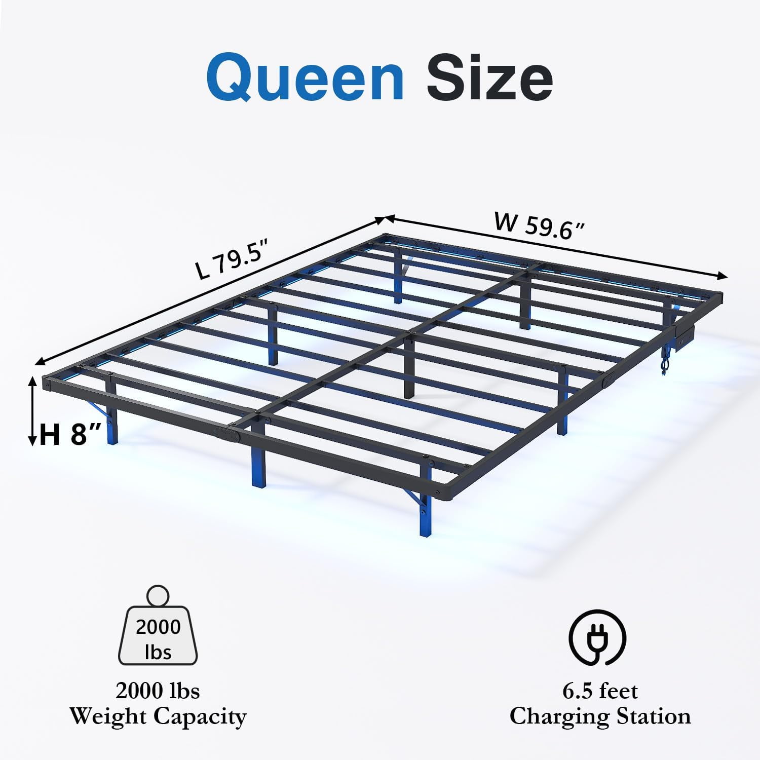 Floating Bed Frame Queen with LED Lights and Charging Station - 8 inch ...
