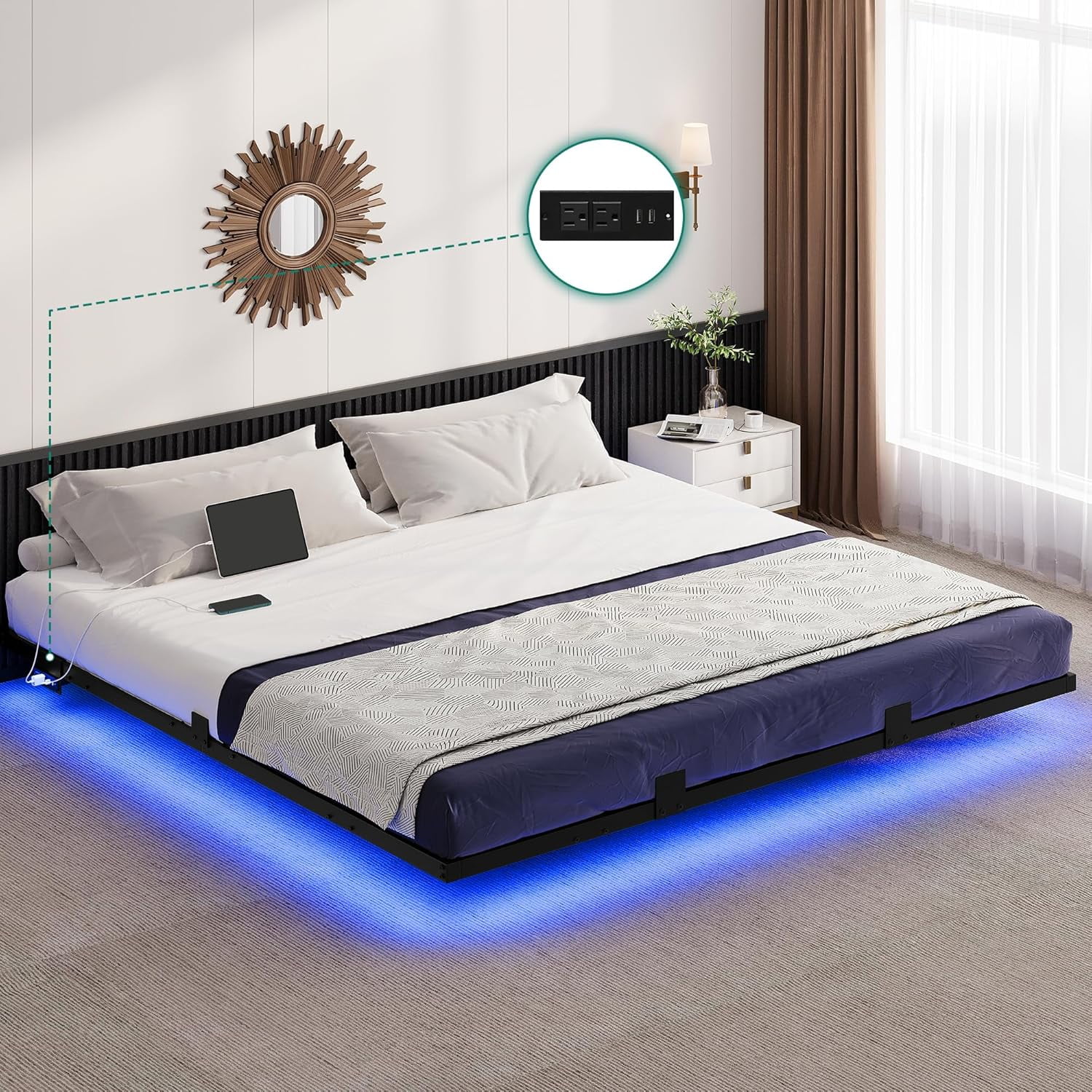 Floating Bed Frame Size,Floating Bed with Lights & Station, Platform ...