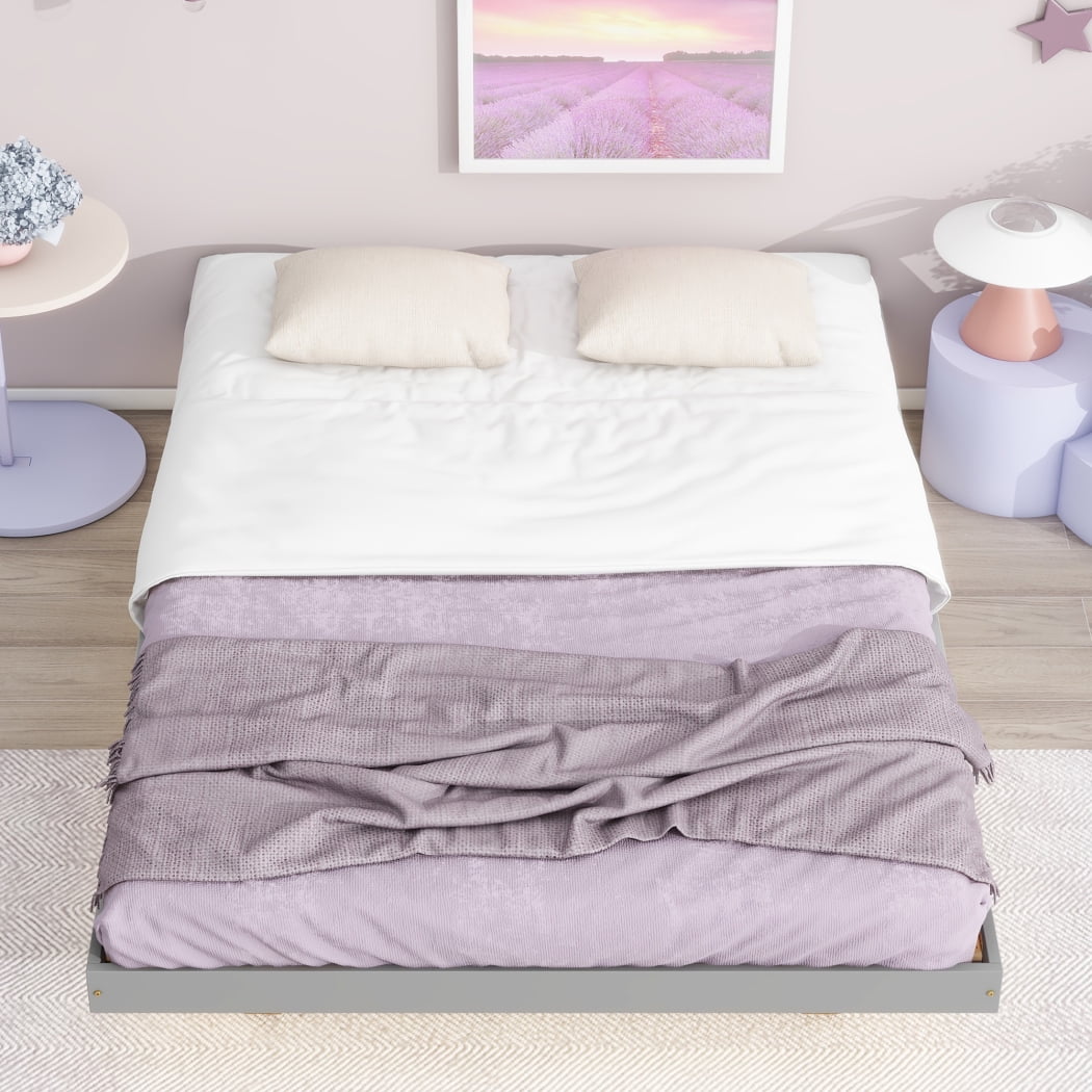 Floating Bed with LED Lights Underneath,Pine Wood Full Size Upholstered ...