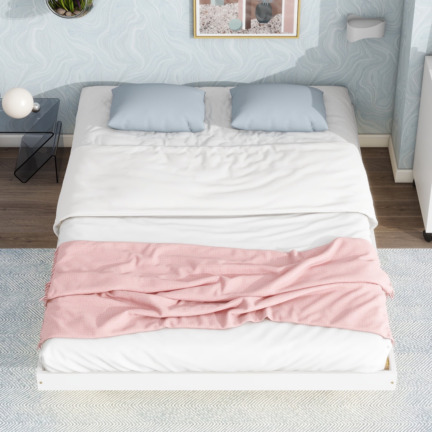 Floating Bed with LED Lights Underneath,Pine Wood Full Size Upholstered ...