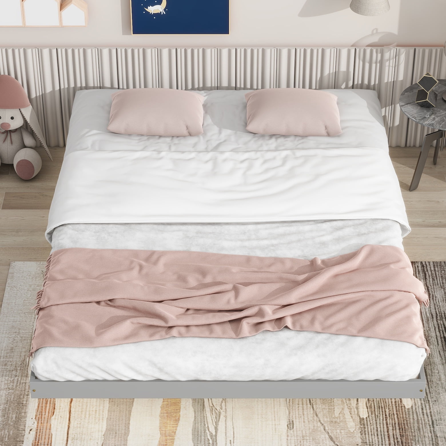 Floating Bed with LED Lights Underneath,Pine Wood Queen Size ...