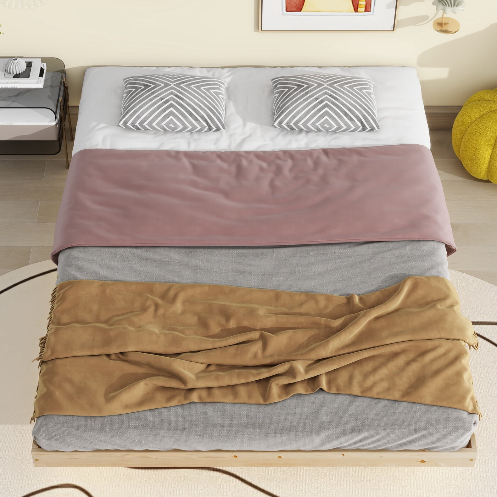 Floating Bed with LED Lights Underneath,Pine Wood Queen Size ...