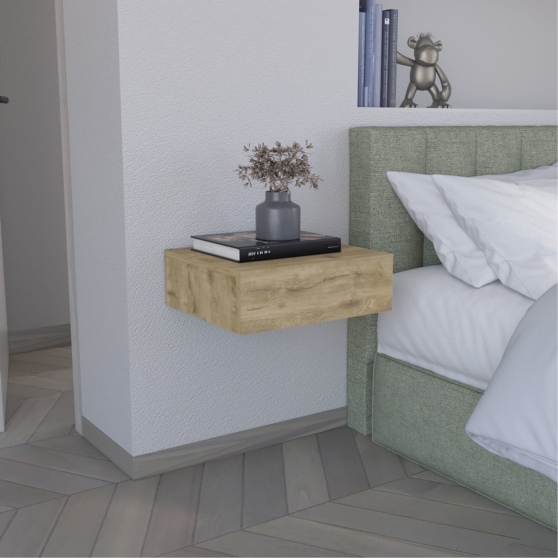 Floating Bedroom Shelf With Drawer In Beige, Modern Cabinet, Spacious ...