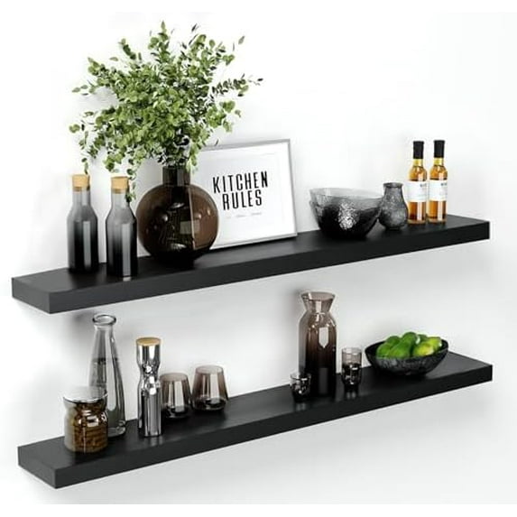Floating Black Shelf 60 inch, High End Solid Real Wood 60 inches Long ...