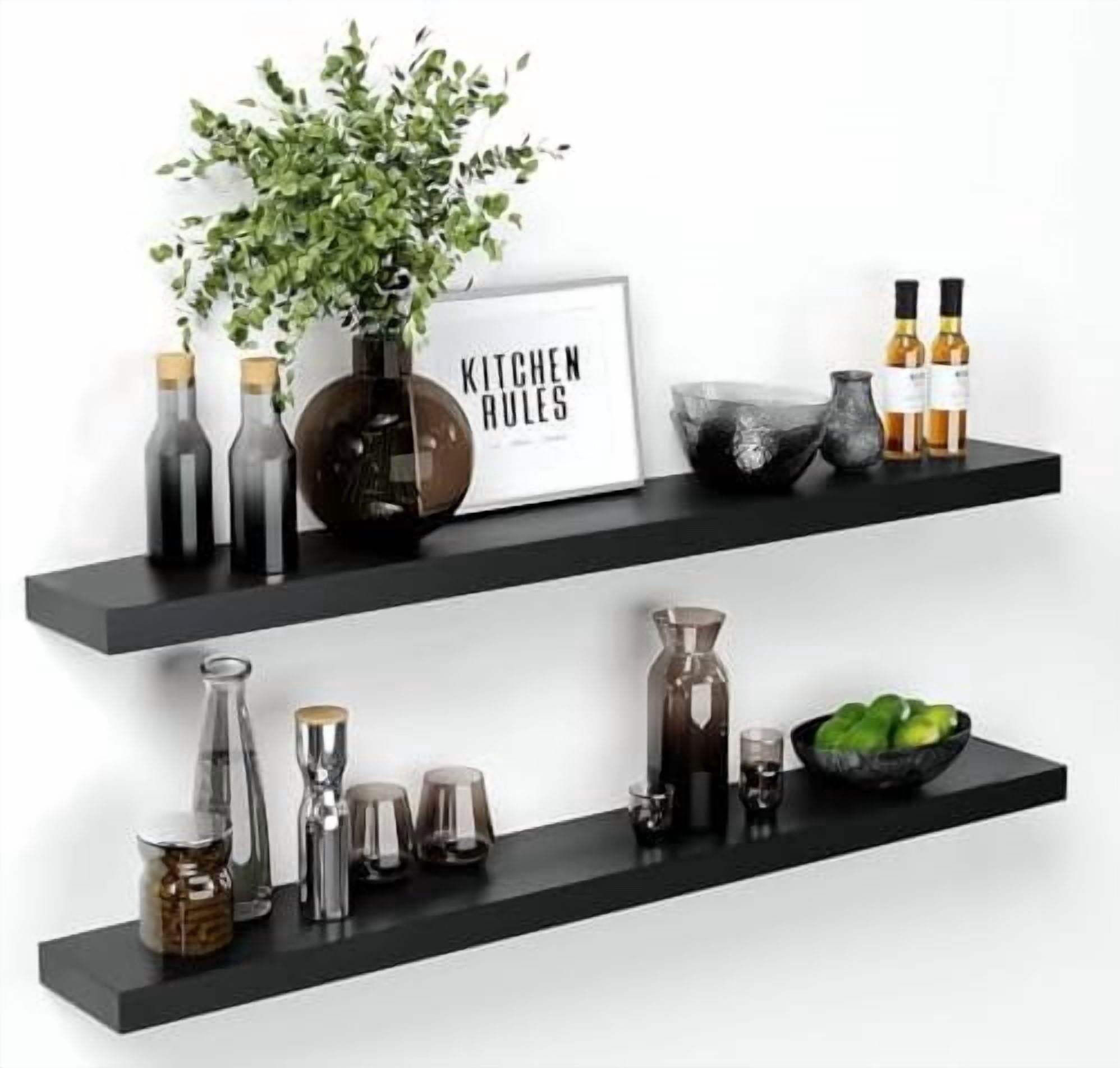 Floating Black Shelf 60 inch, High End Solid Real Wood 60 inches Long ...