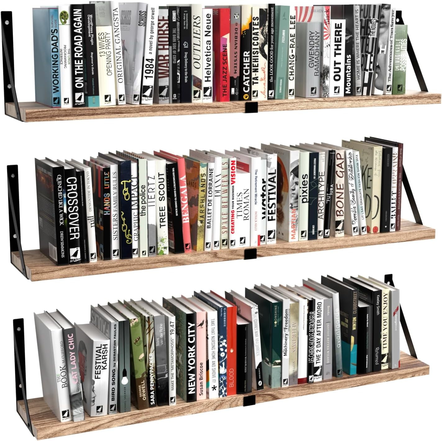 Floating Book Shelves Set of 3, 33 inch Long Wood Shelf for Wall ...