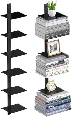 Floating Book Shelves for Wall, 6 Tier Invisible Floating Bookshelf ...
