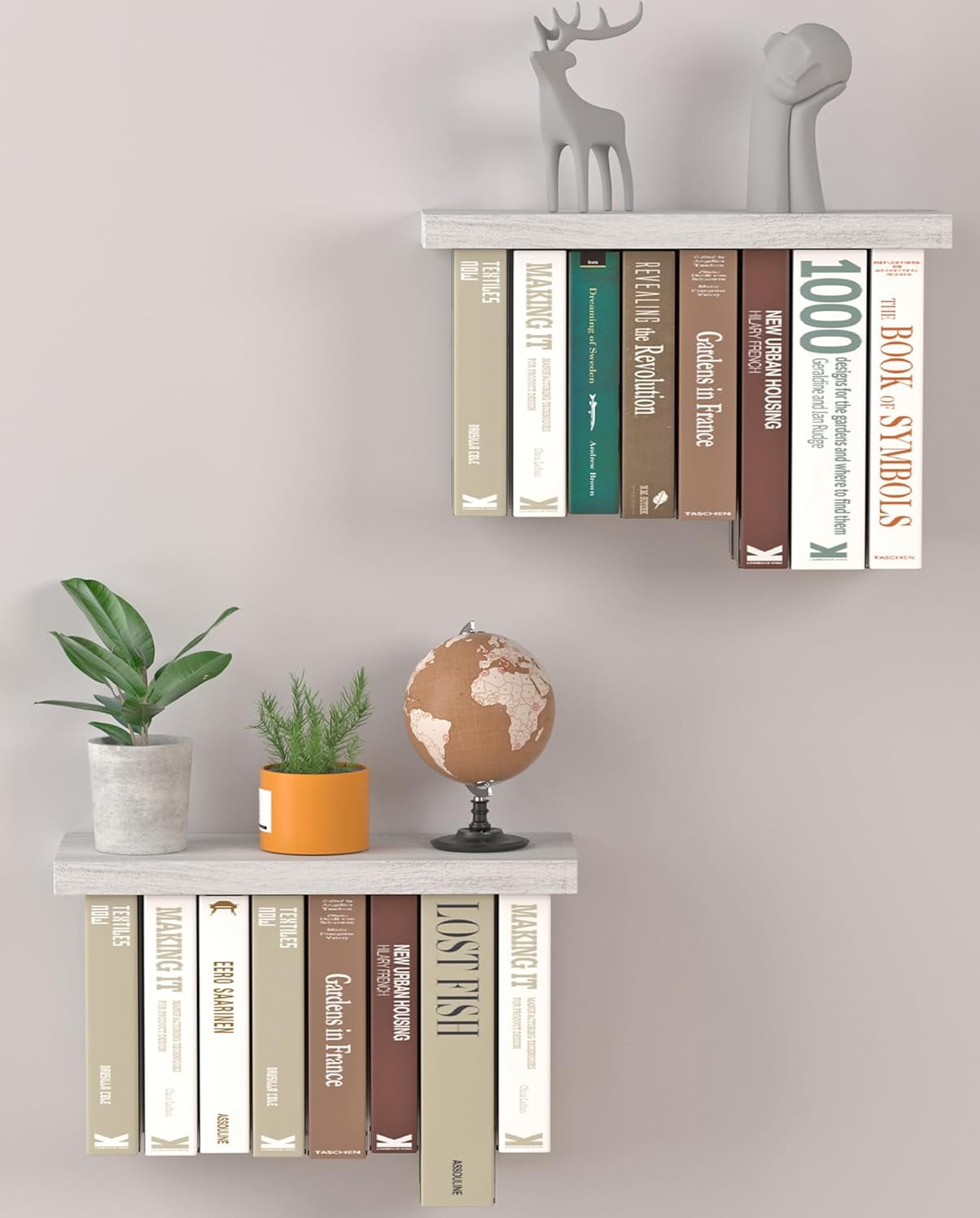 Floating Book Shelves for Wall Mounted Set of 2, Wood Hanging Bookshelf ...
