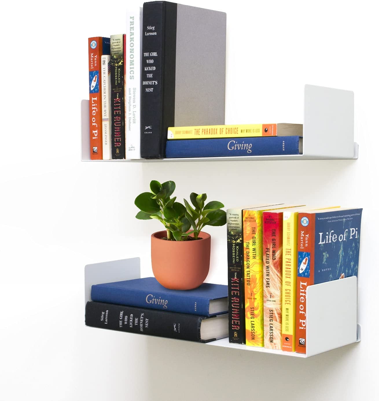 Floating Bookends Wall Mounted Metal Display Shelf (Set of 2) White ...