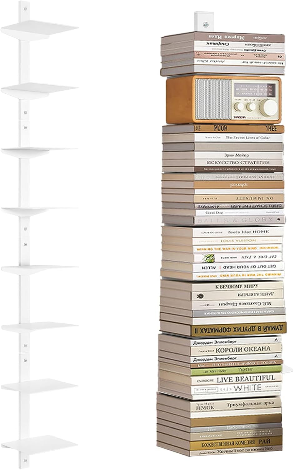 Floating Bookshelf for Wall, 8 Tier Spine Vertical Bookshelf, Heavy-Duty Metal for Home Office ...