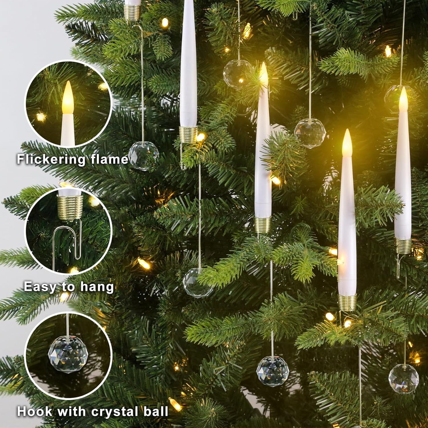 Floating Candles with Wand, 12 PCs Magic Hanging Candles with 12 AAA ...