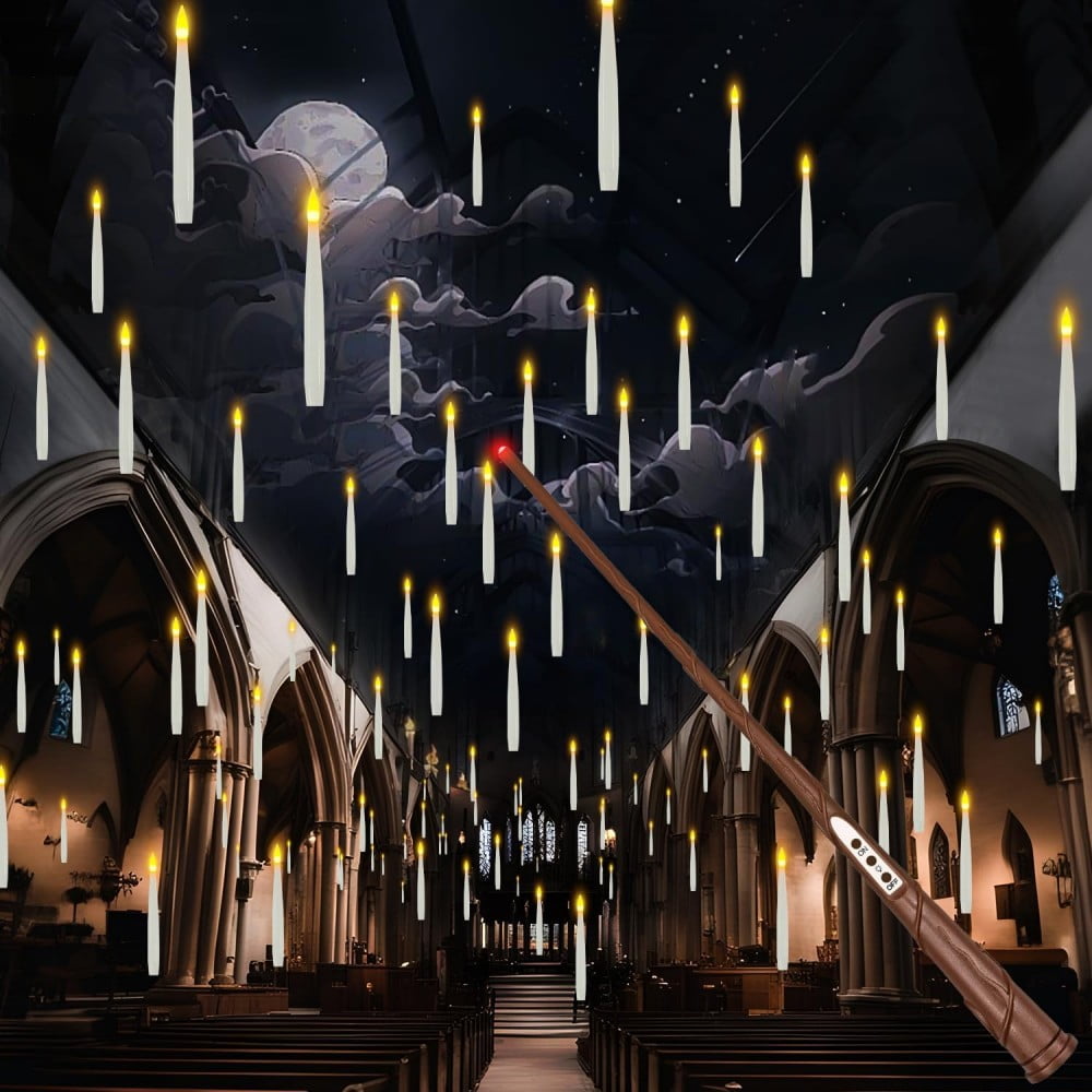Floating Candles with Wand, 20 PCs Magic Hanging Flameless Floating LED ...