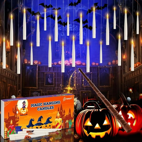 Floating Candles with Wand Remote, 20 Pcs Magic Halloween Hanging ...