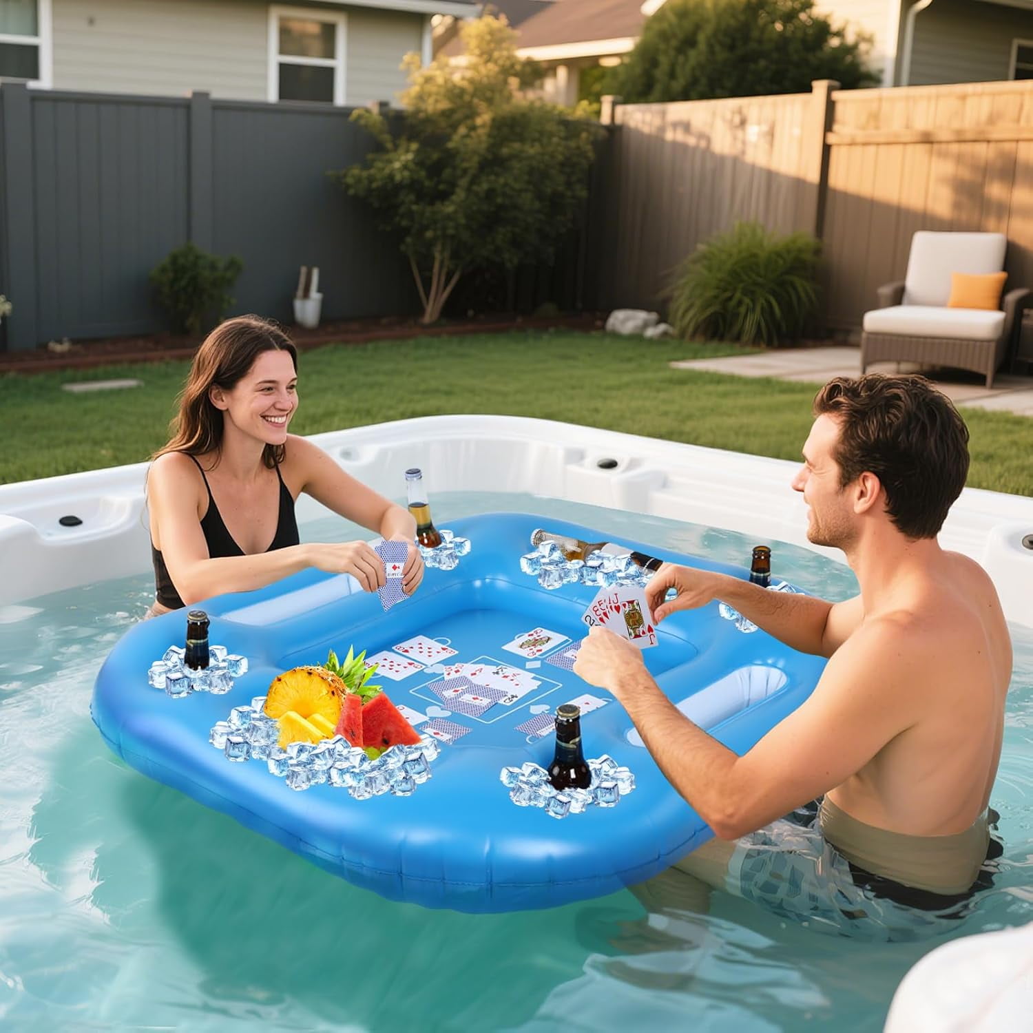 Floating Card Table for Pool with Oversized Design – Inflatable Pool Table Float with Cup ...