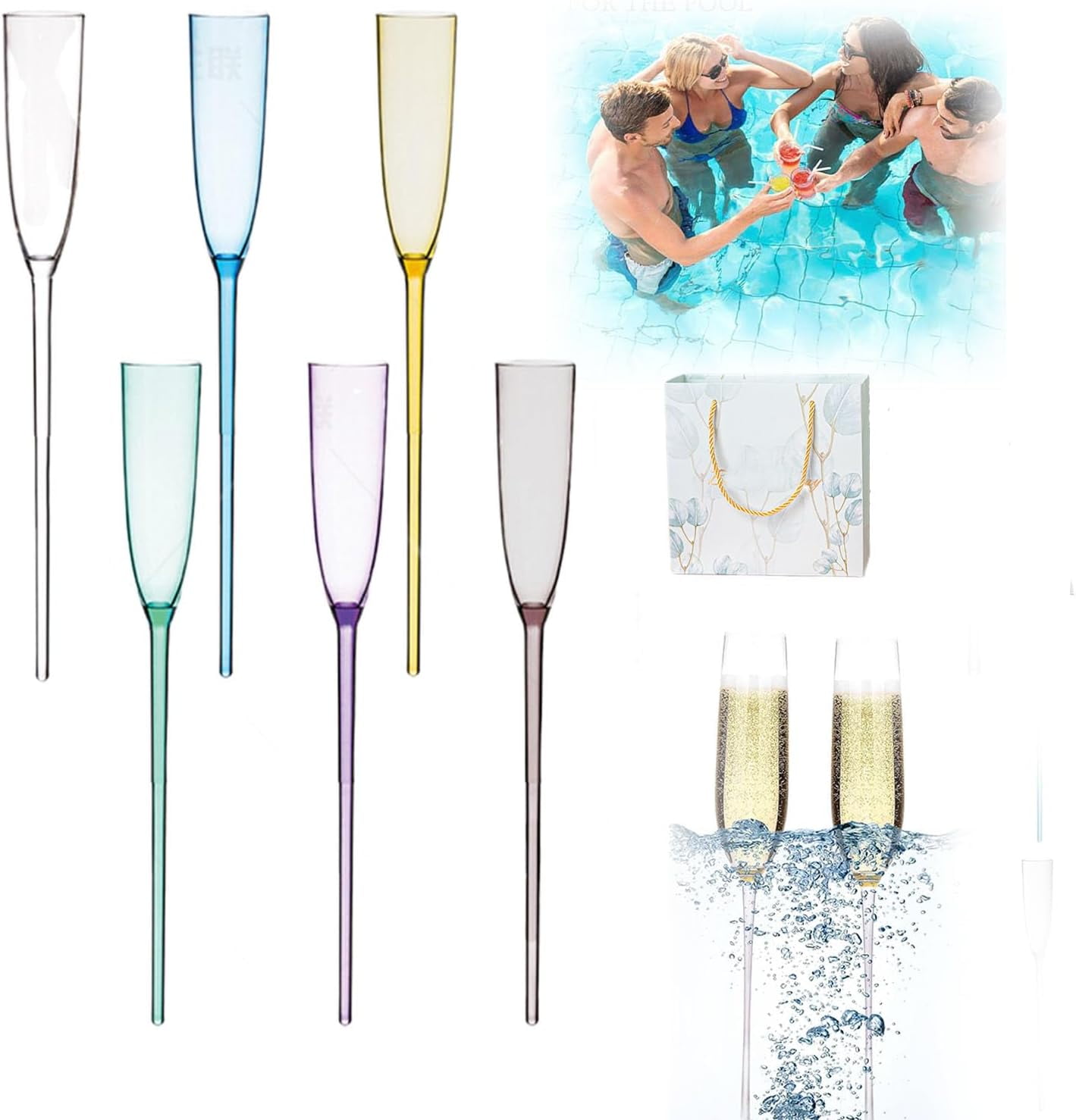 Floating Champagne Flutes, 6/12PCS Floating Champagne Glasses for the ...