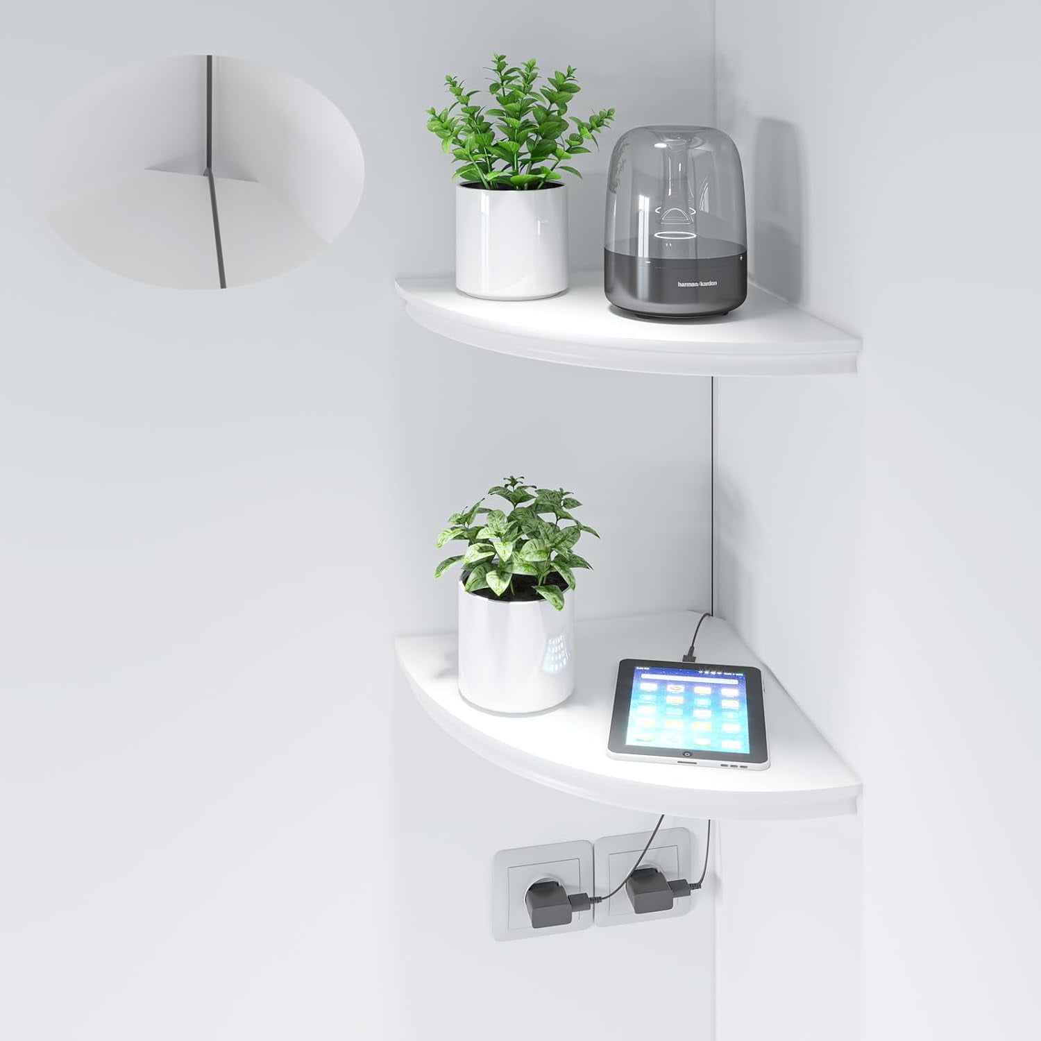 Floating Corner Shelf Invisible Wall Mounted Shelves Radial Shape Cable ...