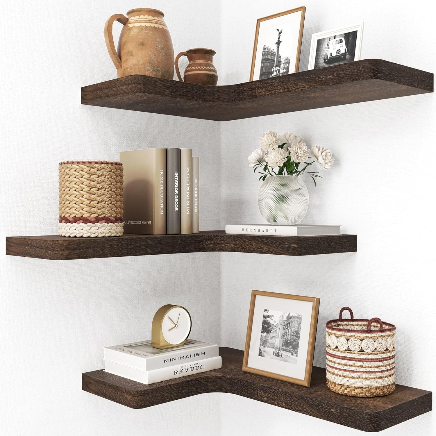 Floating Corner Shelves, Wall Shelf Set of 3, Shelves for Wall Storage ...