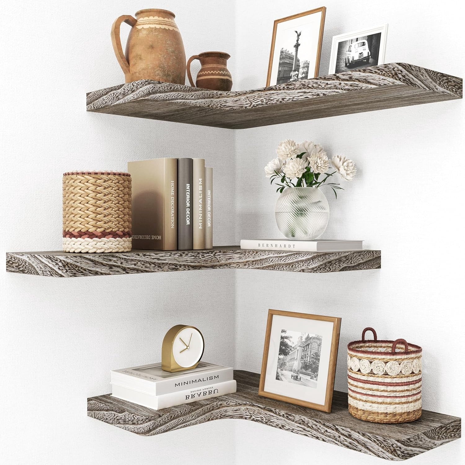 Floating Corner Shelves, Wall Shelf Set of 3, Shelves for Wall Storage ...