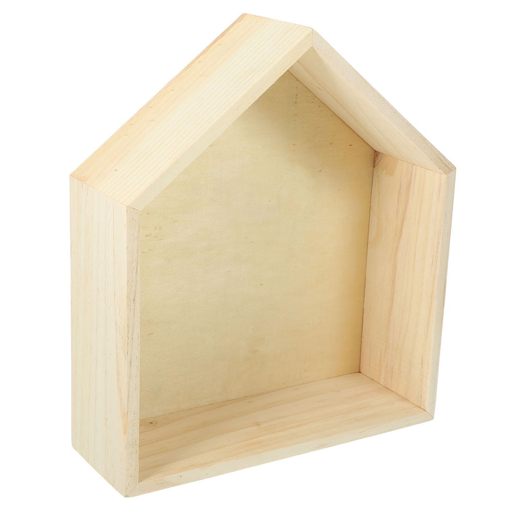Homoyoyo Solid Wood House-Shaped Wall Shelf for Living Room, Decorative ...
