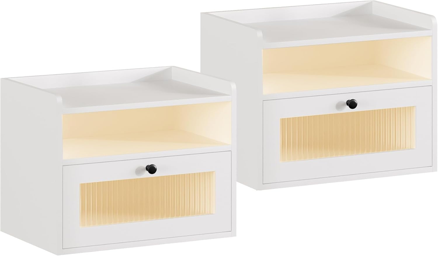 Floating End Table Set of 2 with LED Lights, Floating Bedside Table ...