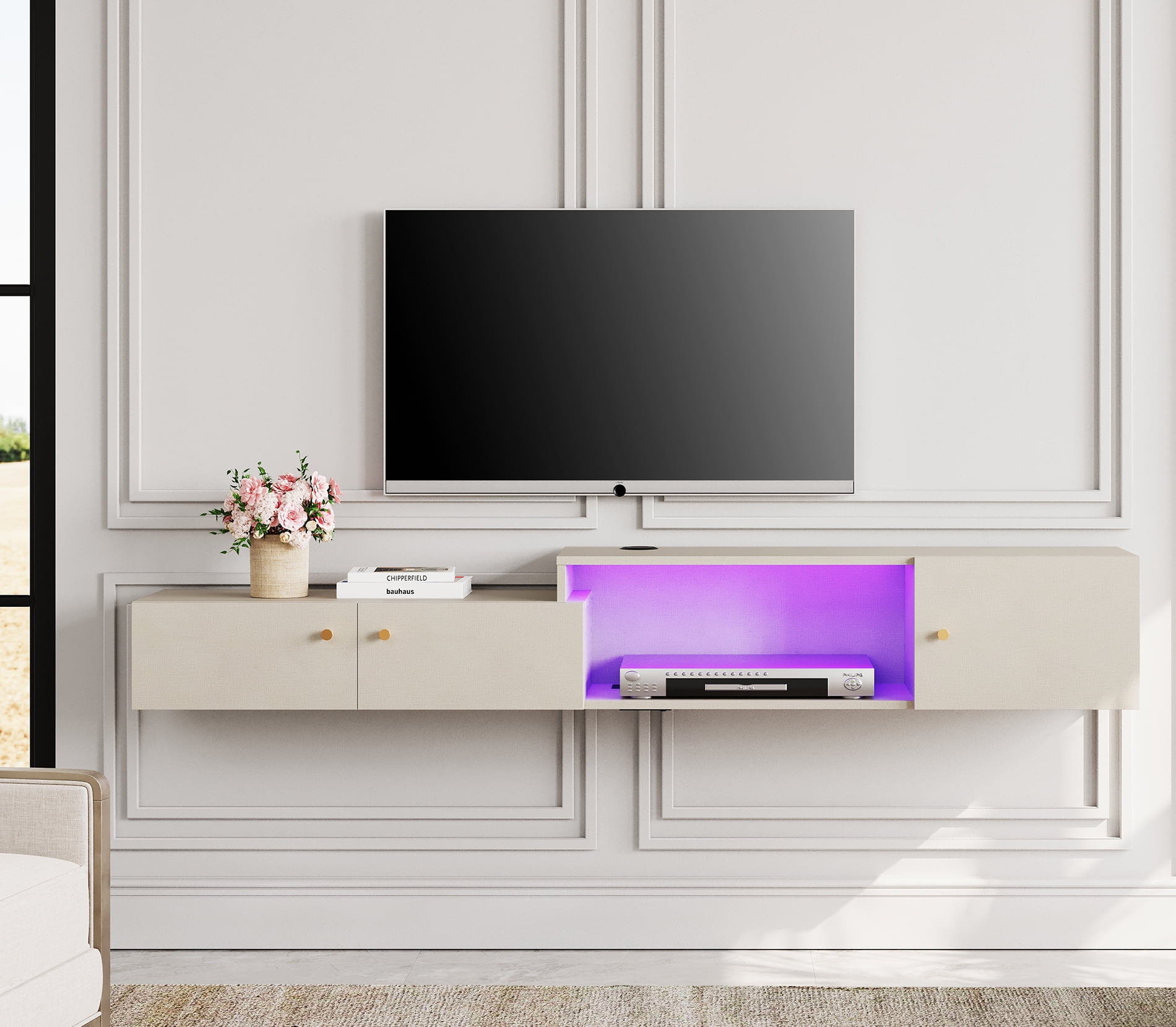 Floating Entertainment Center with Charging Station, Wall Mounted TV ...
