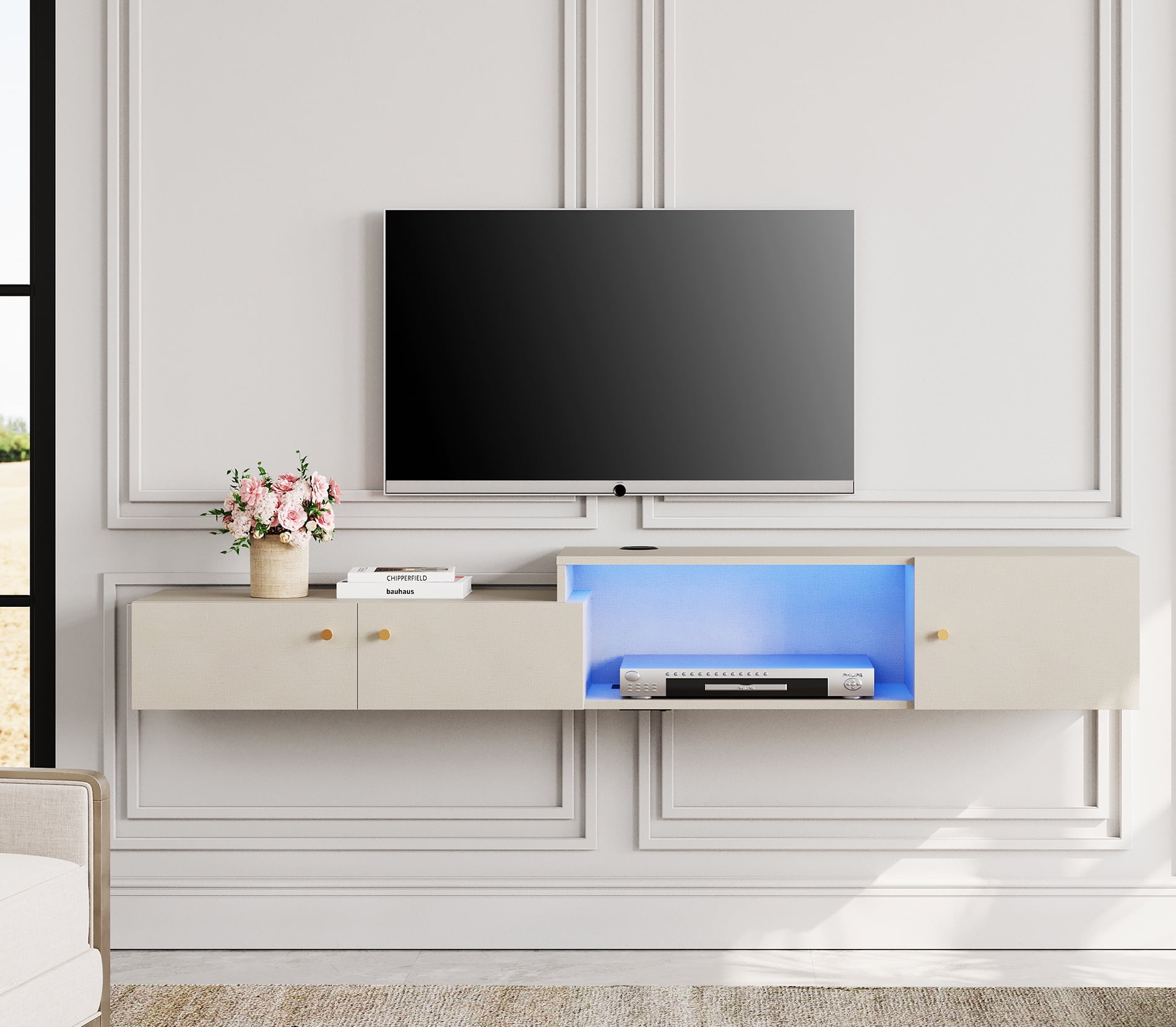 Floating Entertainment Center with Charging Station, Wall Mounted TV ...