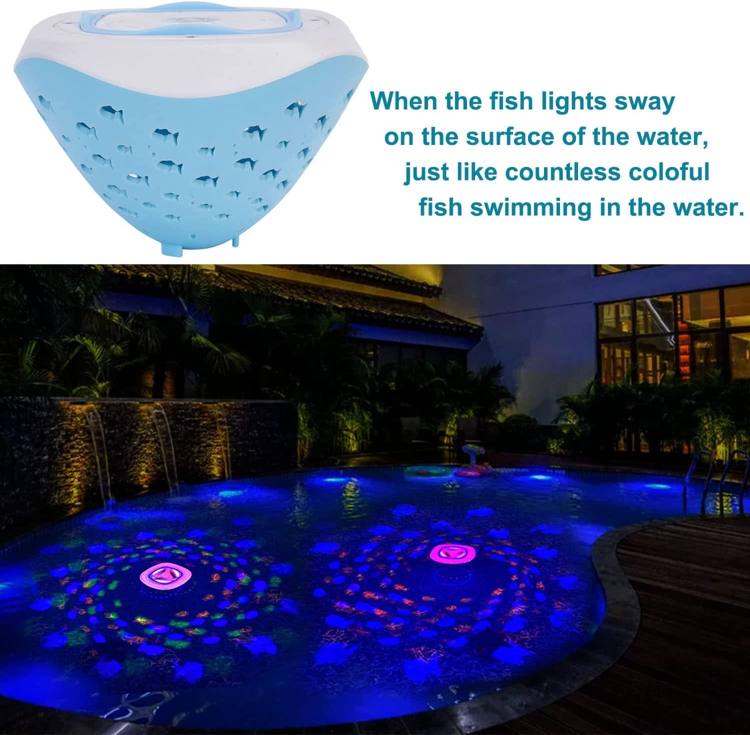Floating Fish Pool Light - LED Underwater Pool Decor with Colorful Fish ...