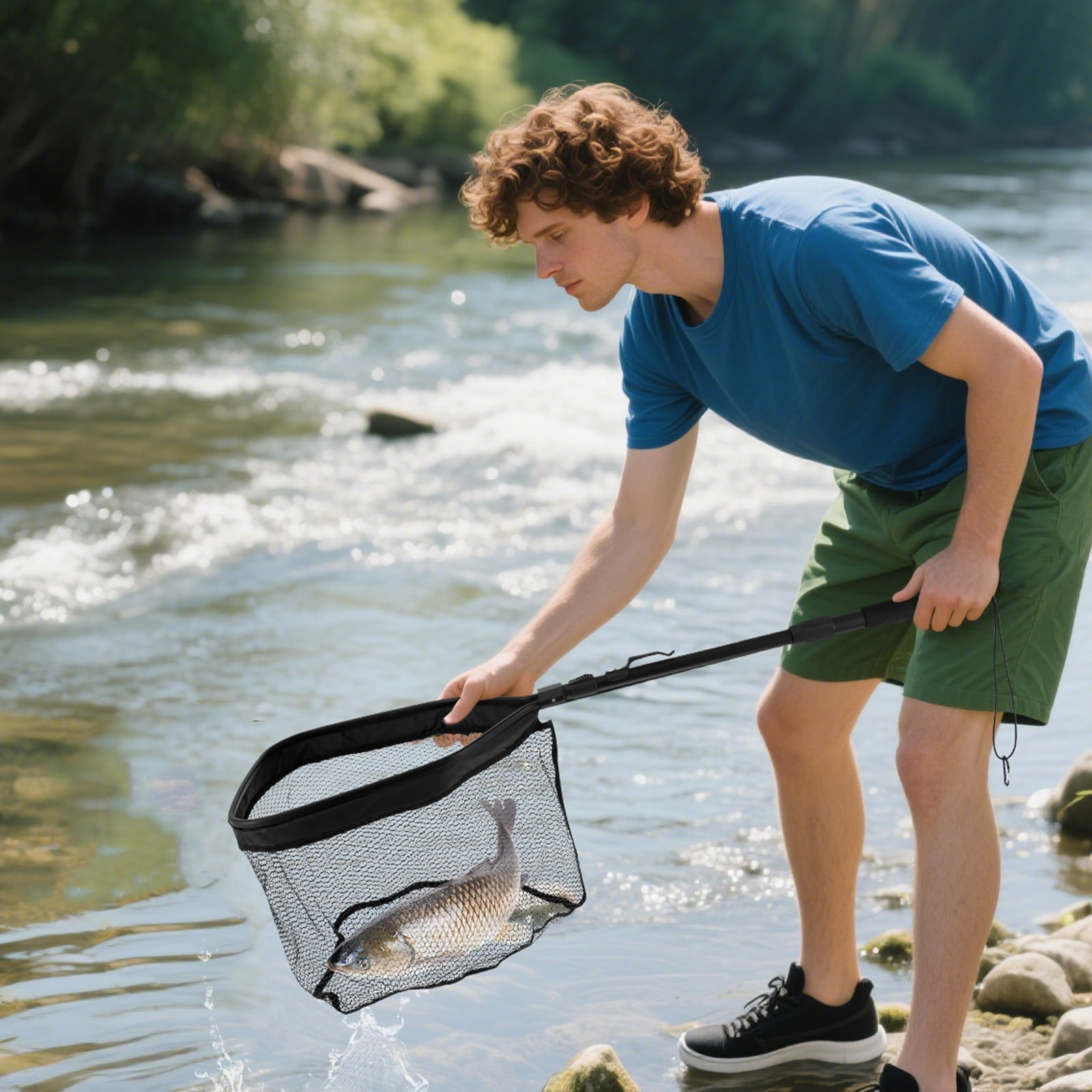 Floating Fishing Net Foldable Nylon Coated Fish Landing Net with ...