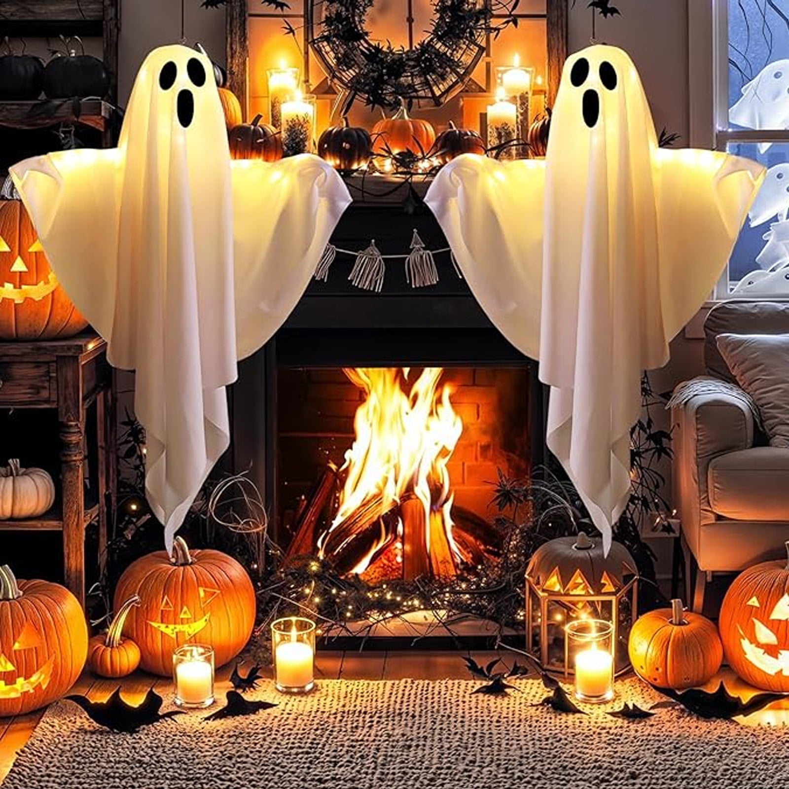 Floating Ghost - Halloween Hanging Ghost Lights with Timer, Scary ...