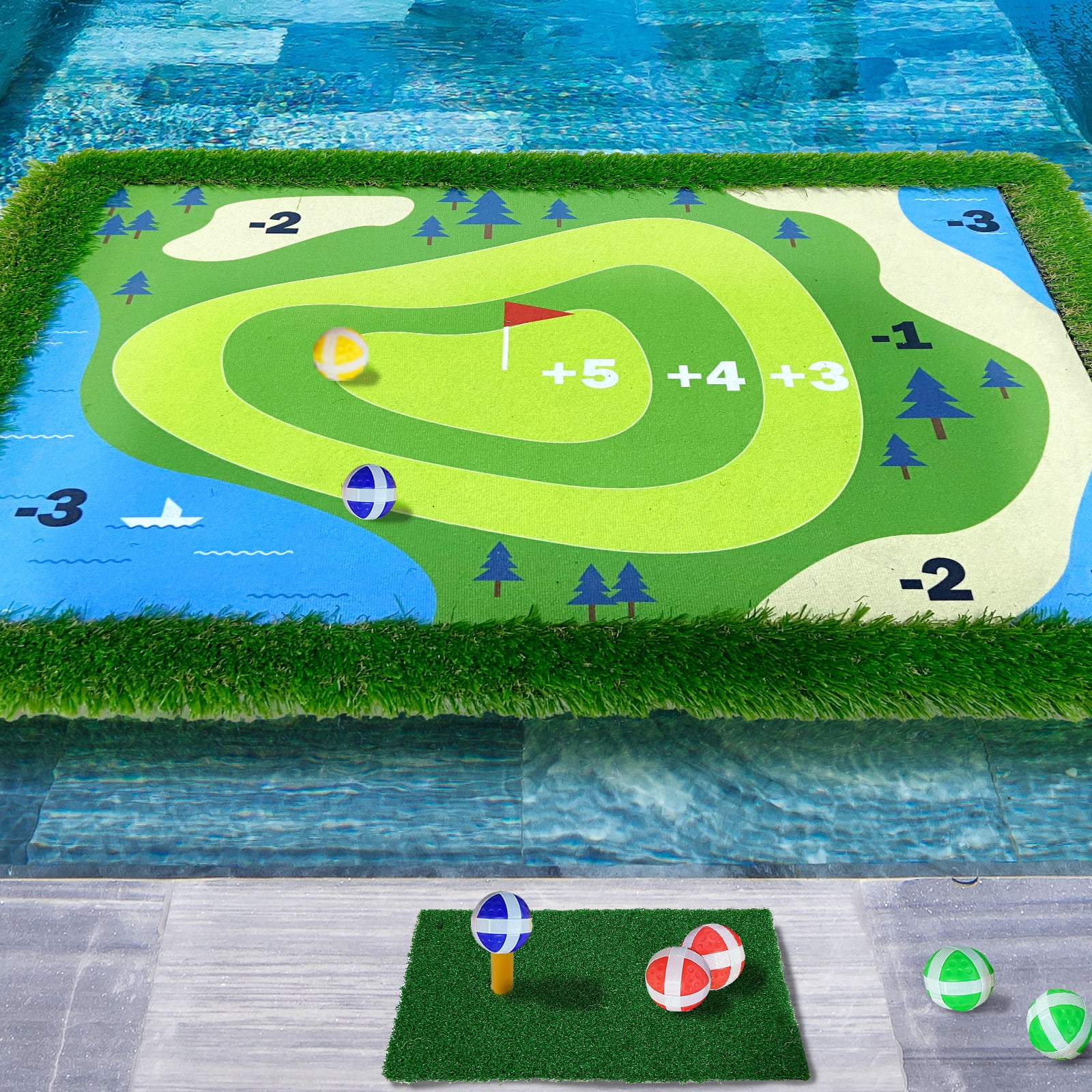 Floating Golf Green for Pool, 47"x 35" Golf Putting Green for Pool Set ...