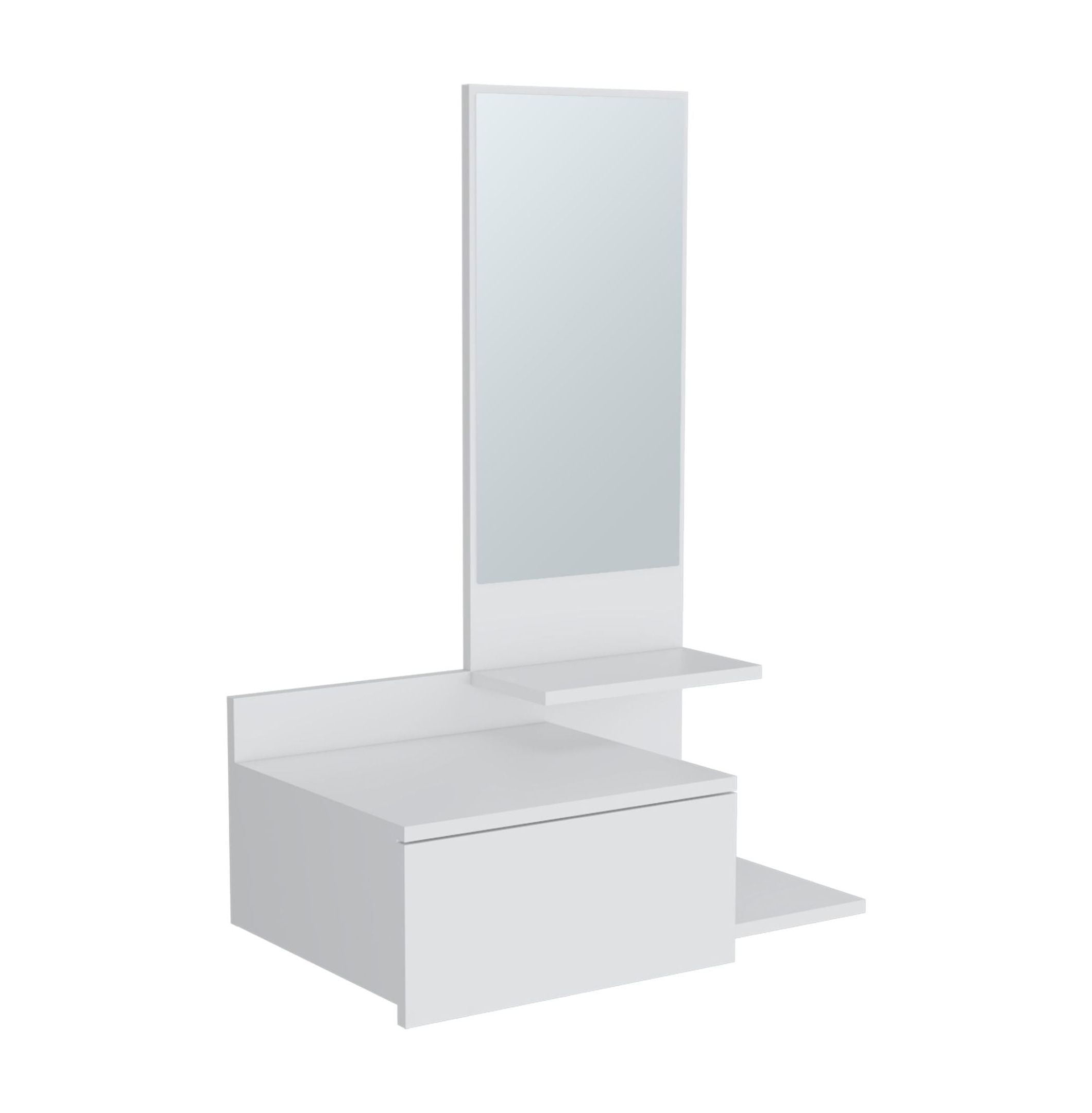 Floating Hallway Cabinet with Mirror, 1 Drawer & 3 Shelves - White ...