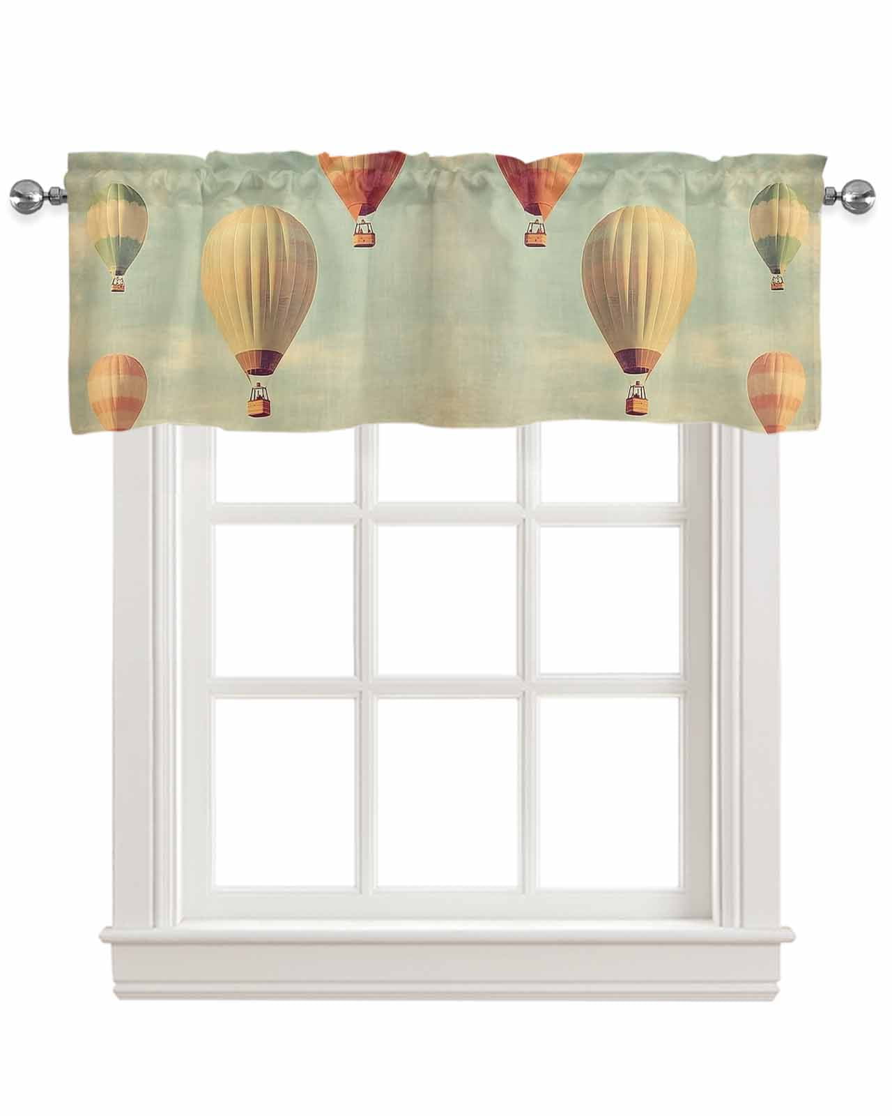 Floating Hot Air Balloon Kitchen Valances for Windows Farmhouse Linen ...
