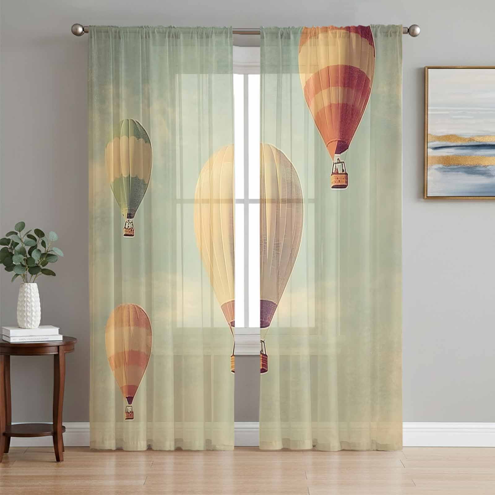 Floating Hot Air Balloon Sheer Curtains 72 Inch Length 2 Panels Set ...