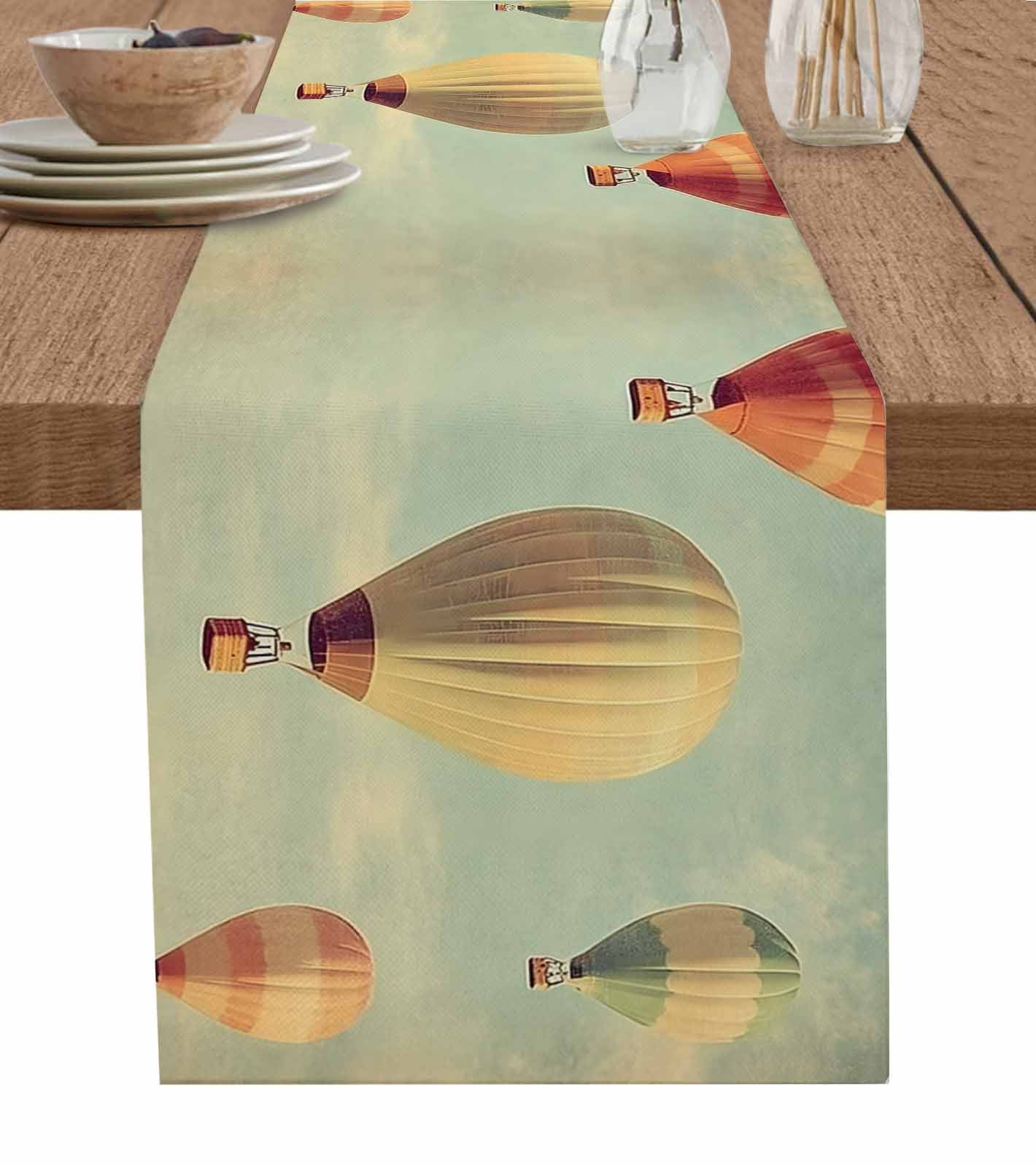 Floating Hot Air Balloon Table Runner 72 Inches, Modern Vintage Balloon ...