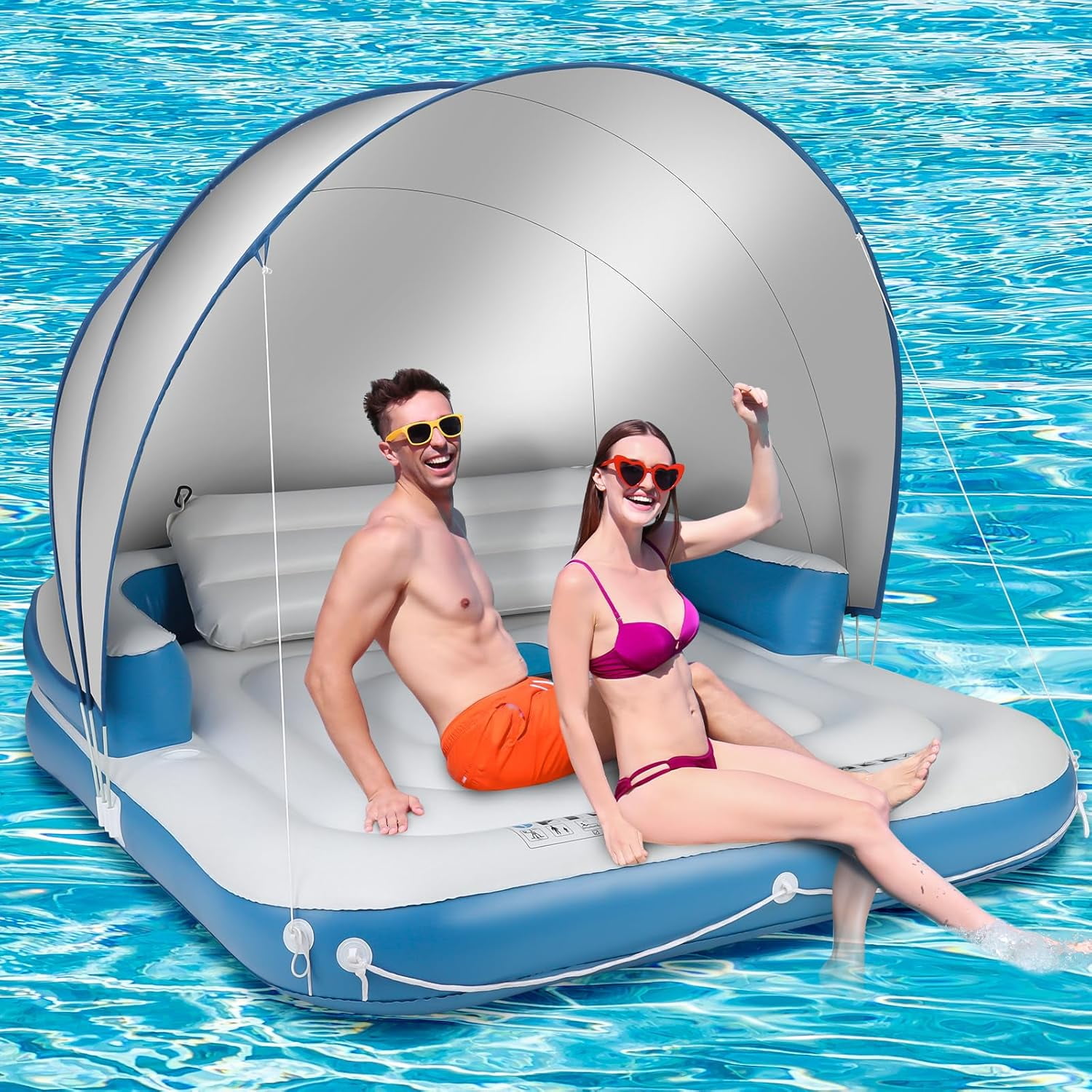 Floating Island with Canopy,Pool Floats with Canopy Inflatable Tanning Bed Float 71" Large Pool ...