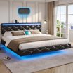 LED Floating Bed Frame King Size with LED Lights and Charging Station ...