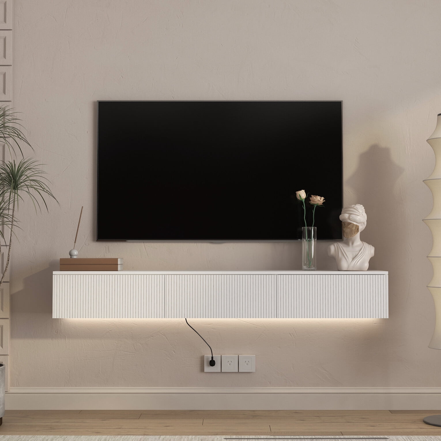 Floating LED TV Stand for TVs up to 65 Inch, Wall-Mounted Entertainment ...