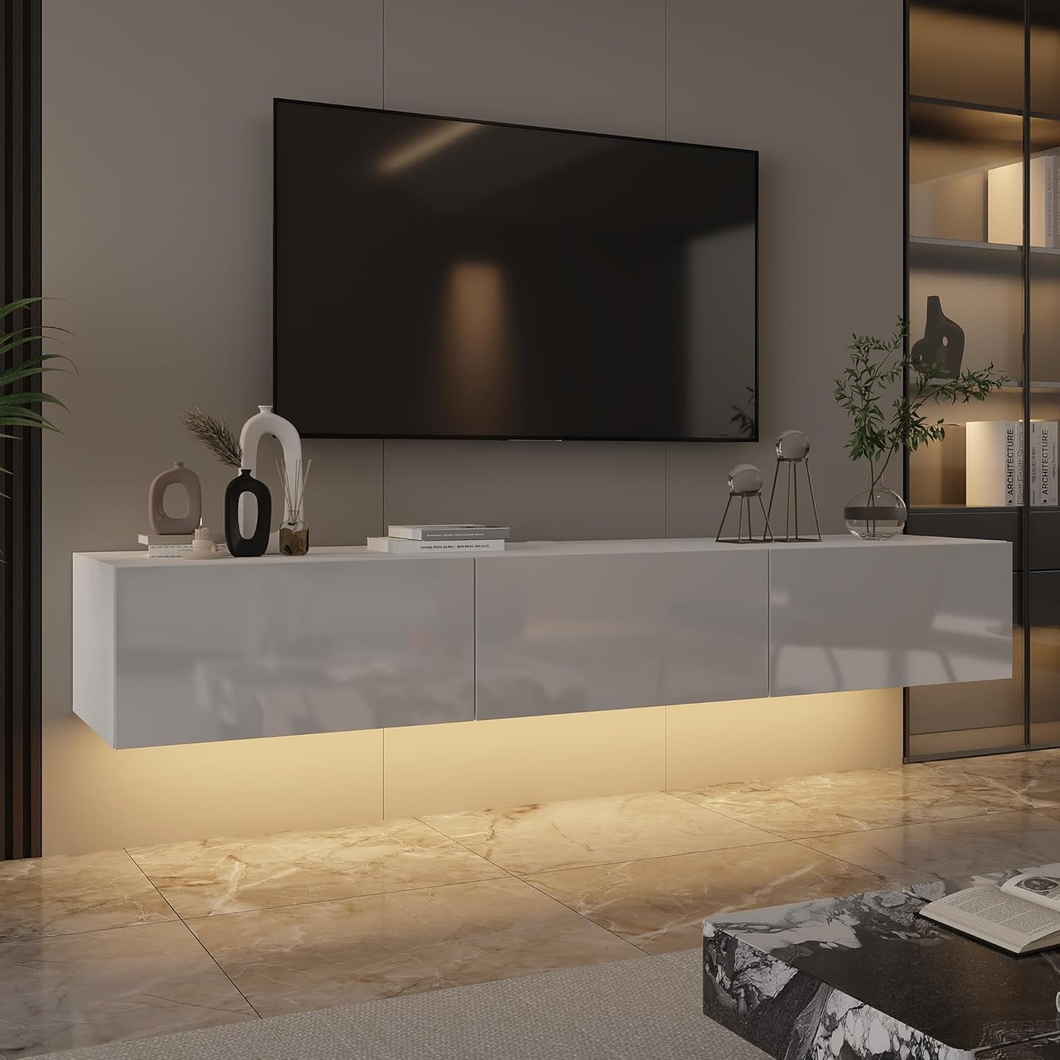 Floating LED TV Stand for TVs up to 70 Inch, Wall Mounted Entertainment ...