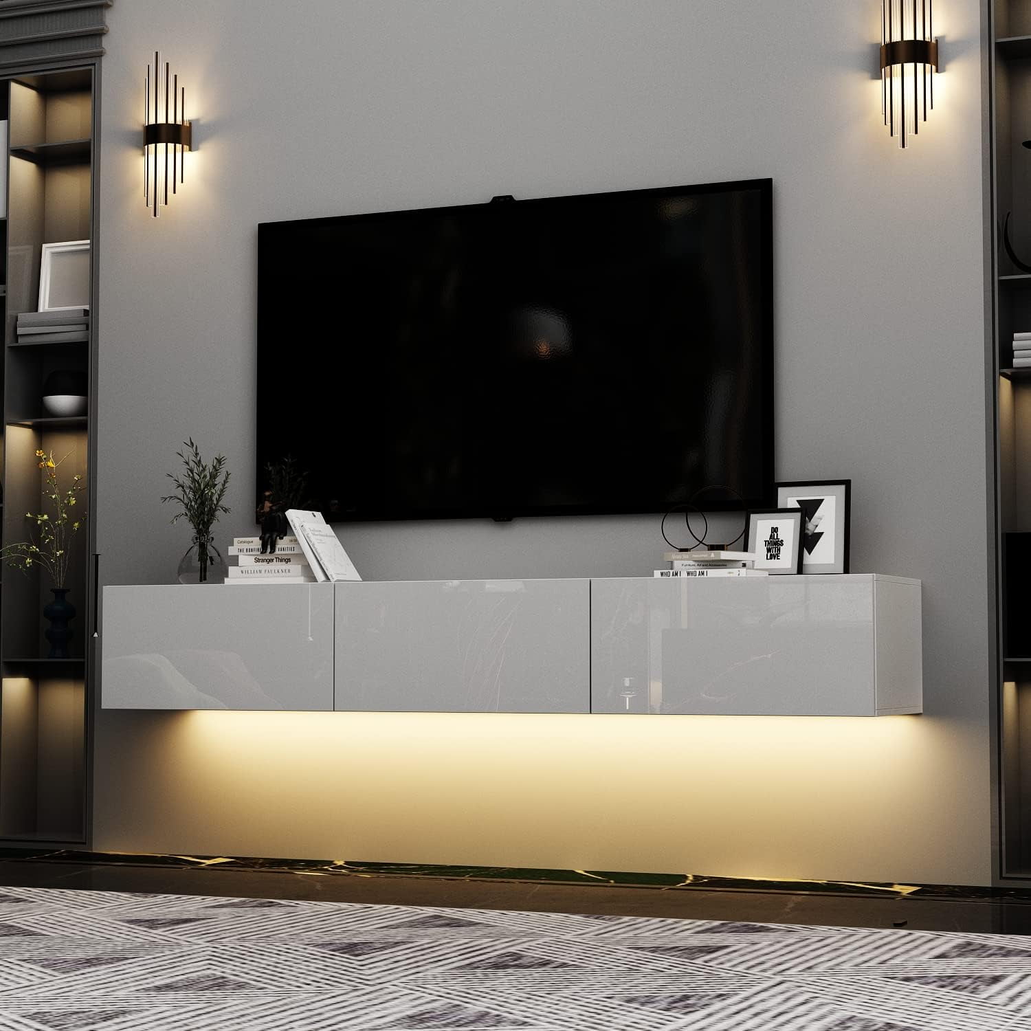 Floating LED TV Stand for TVs up to 70", Wall Mounted Wood Media ...