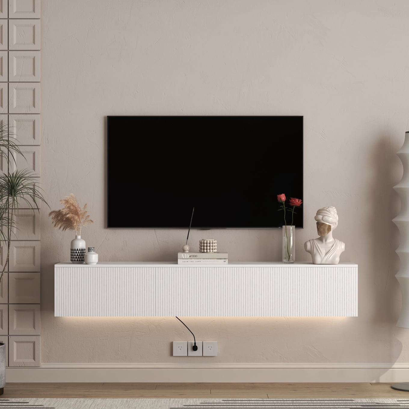 Floating LED TV Stand with 16-Color RGB Lights, Wall-Mounted 69-Inch ...