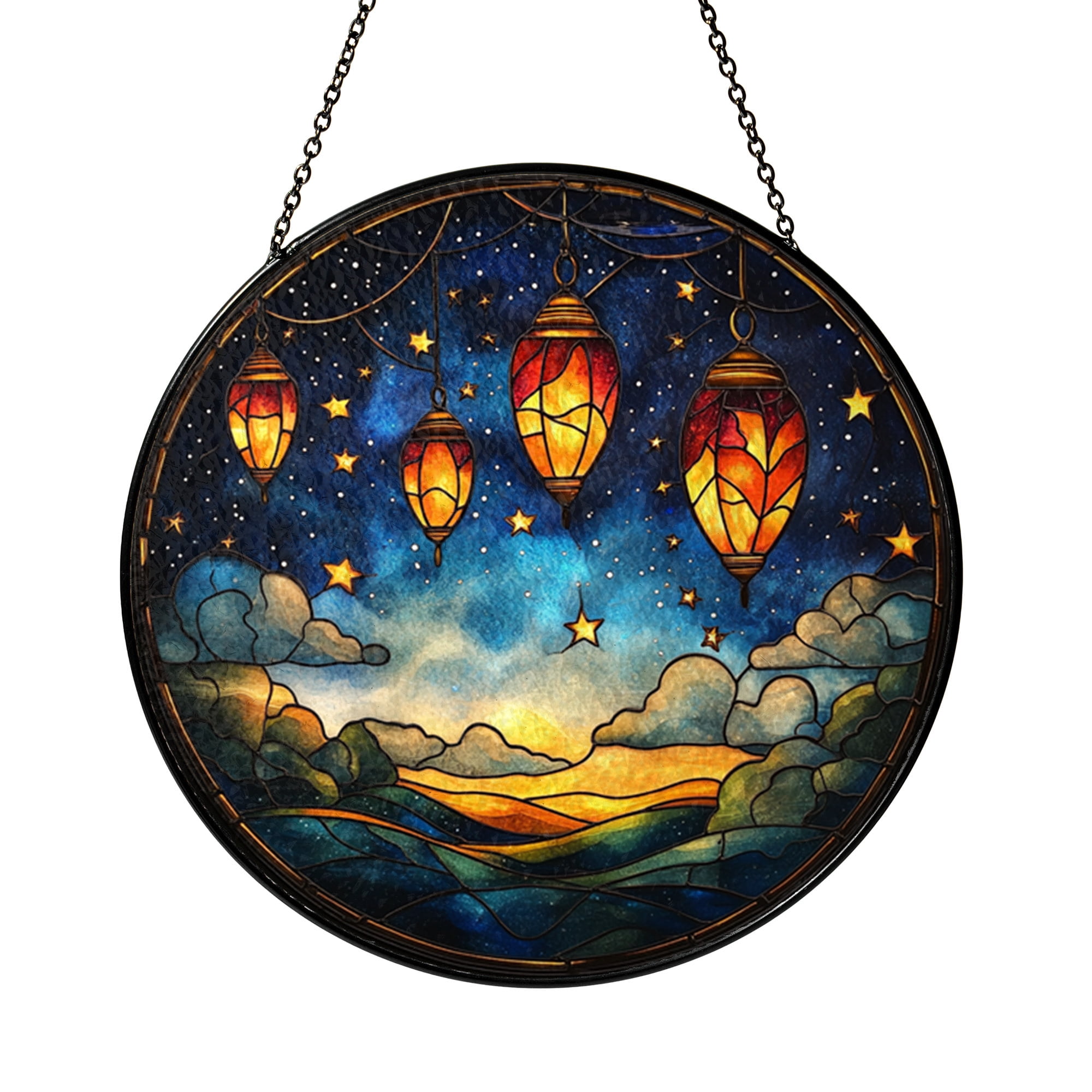 Floating Lantern Night Sky Stained Glass Suncatcher Window Hanging ...