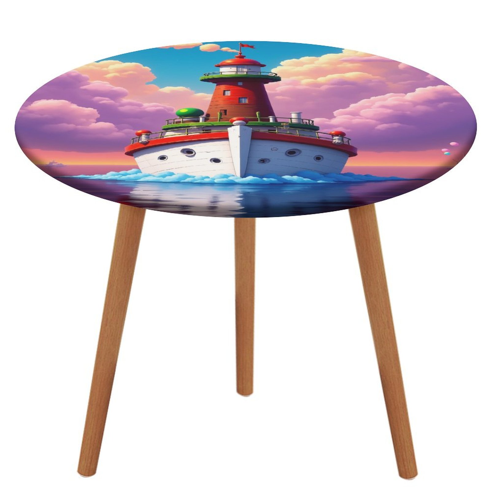 Floating Lighthouse Ship Tablecloth Round Elastic Fitted Waterproof ...